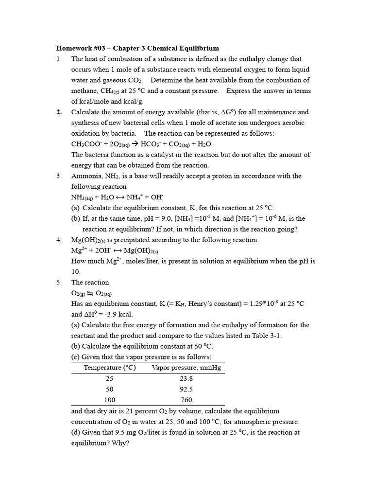 HW3 - Chemical Equilibrium | PDF