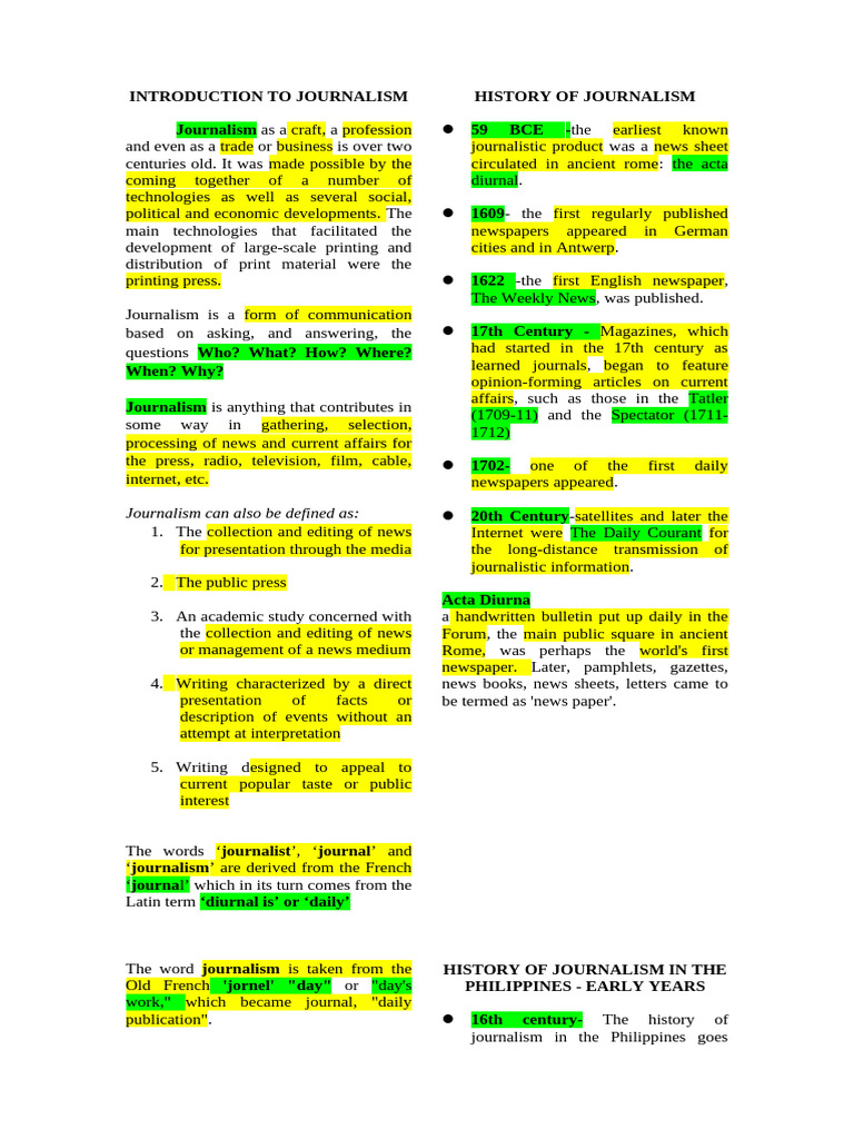 Overview of Journalism History | PDF | Journalism | Newspapers