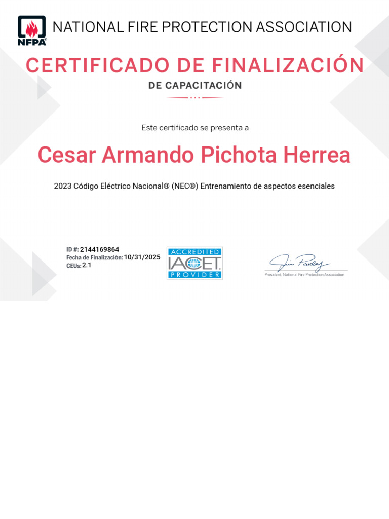 Certificate NFPA 70E | PDF