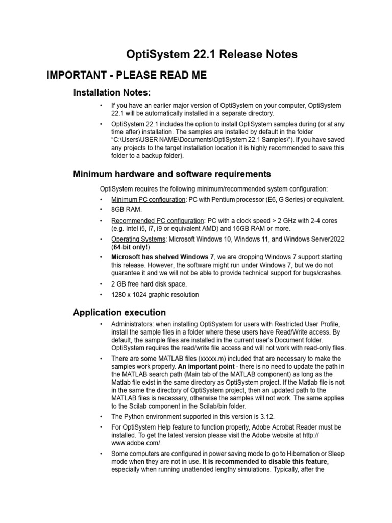 OptiSystem 22.1 Release Notes Summary | PDF | Computer File | Microsoft ...