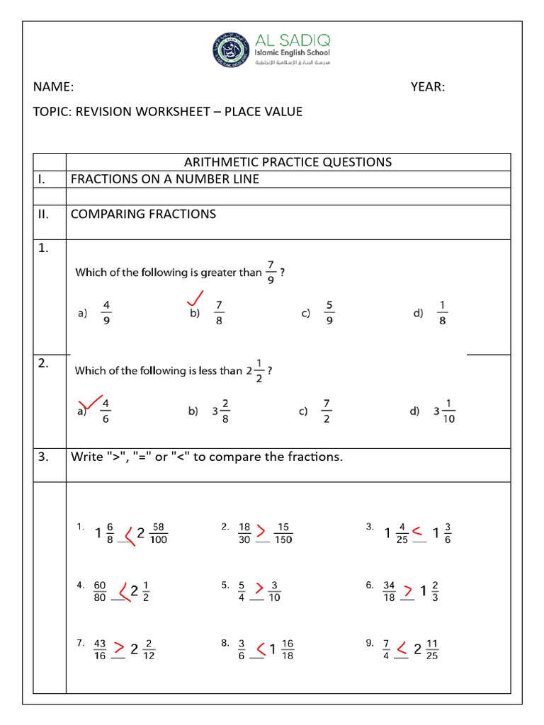 Revision Worksheet - Fractions | PDF
