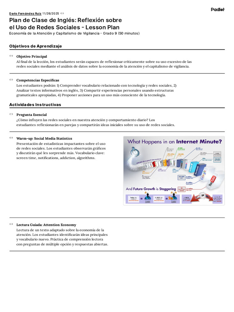 Padlet - Plan de Clase de Ingles Reflexion Sobre El Uso de Redes ...