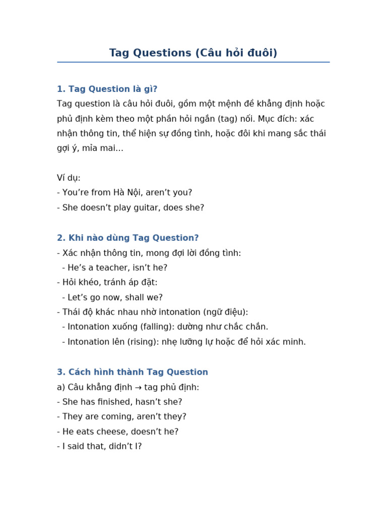 Understanding Tag Questions in English | PDF | Communication | Body ...