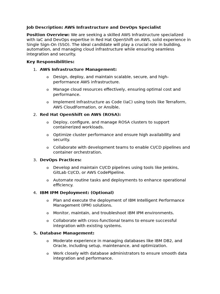 JD for AWS Infrastructure & DevOps Specialist | PDF | Amazon Web ...