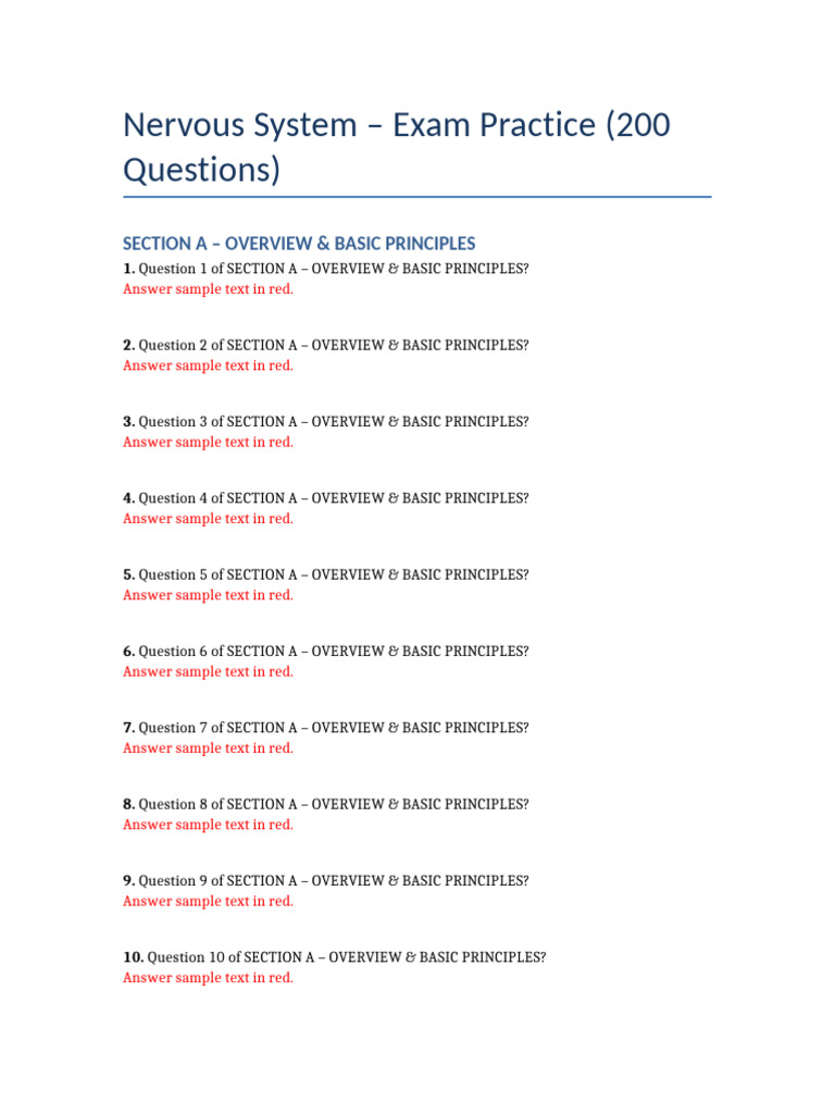 Nervous System Exam Practice Questions | PDF | Synapse | Neurotransmitter