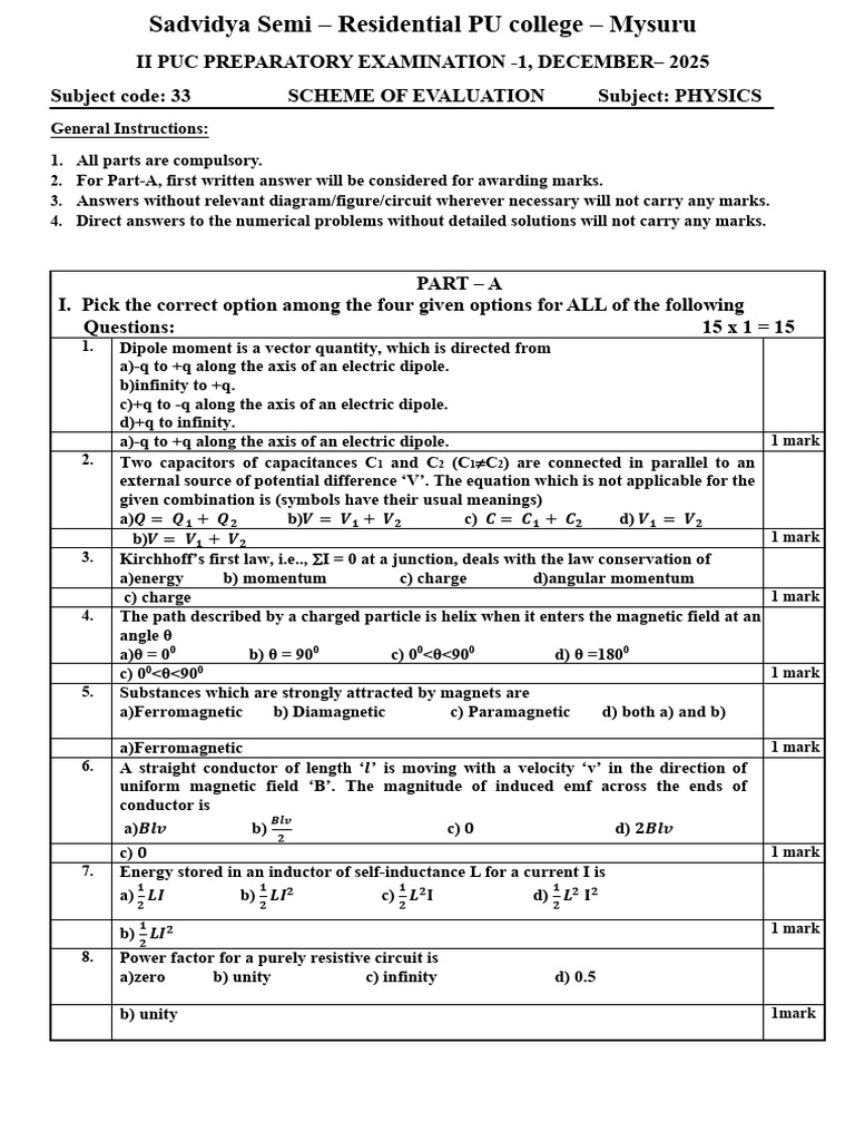 Physics Evaluation Scheme for II PUC | PDF | Series And Parallel ...