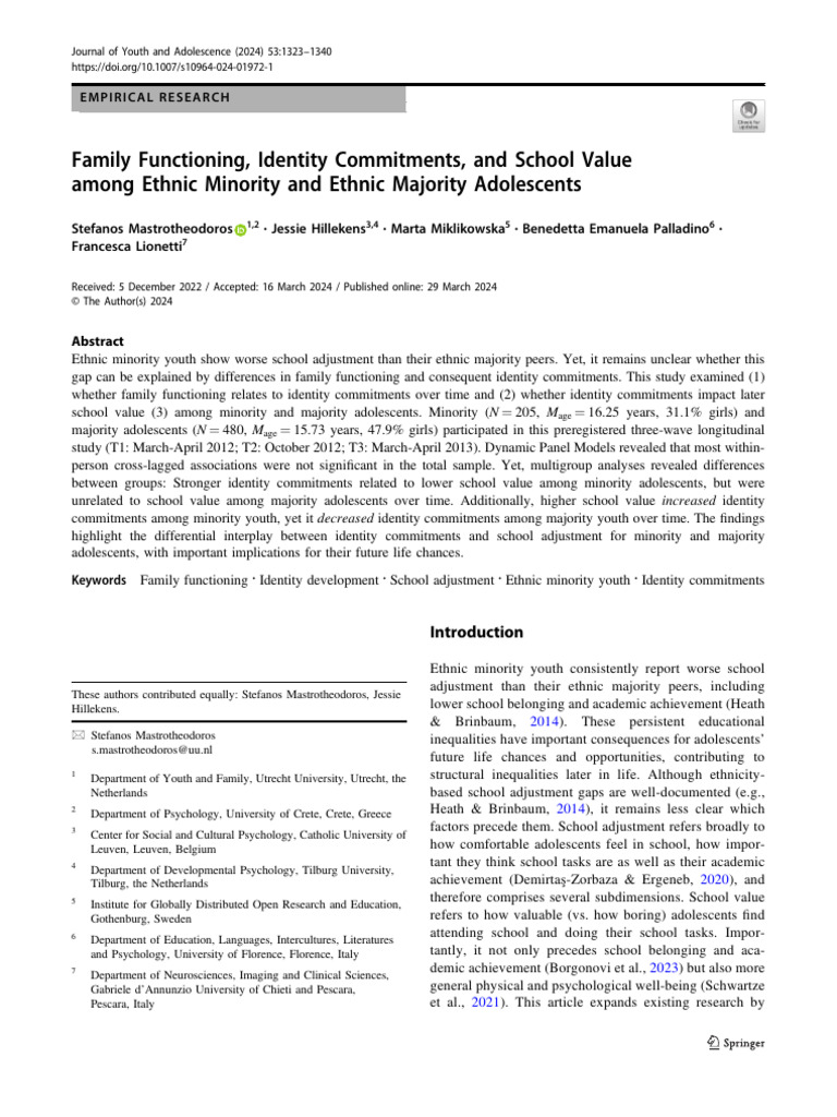 Family Functioning, Identity Commitments, and School Value Among Ethnic ...