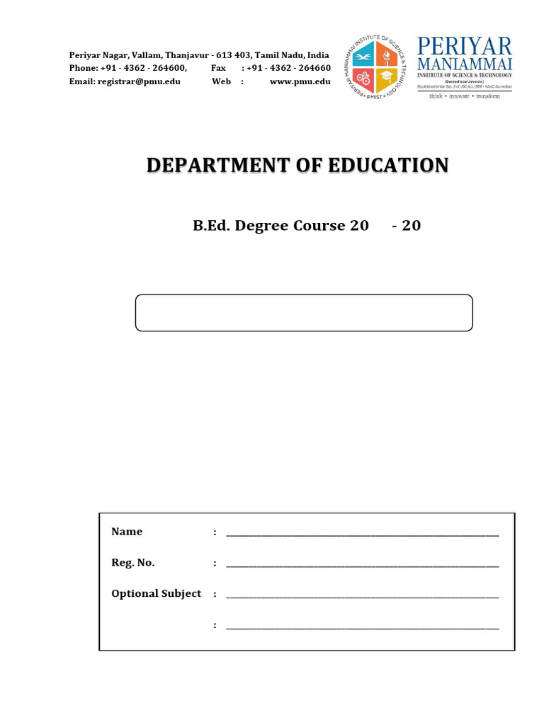 B.Ed. Degree Course Registration Form | PDF