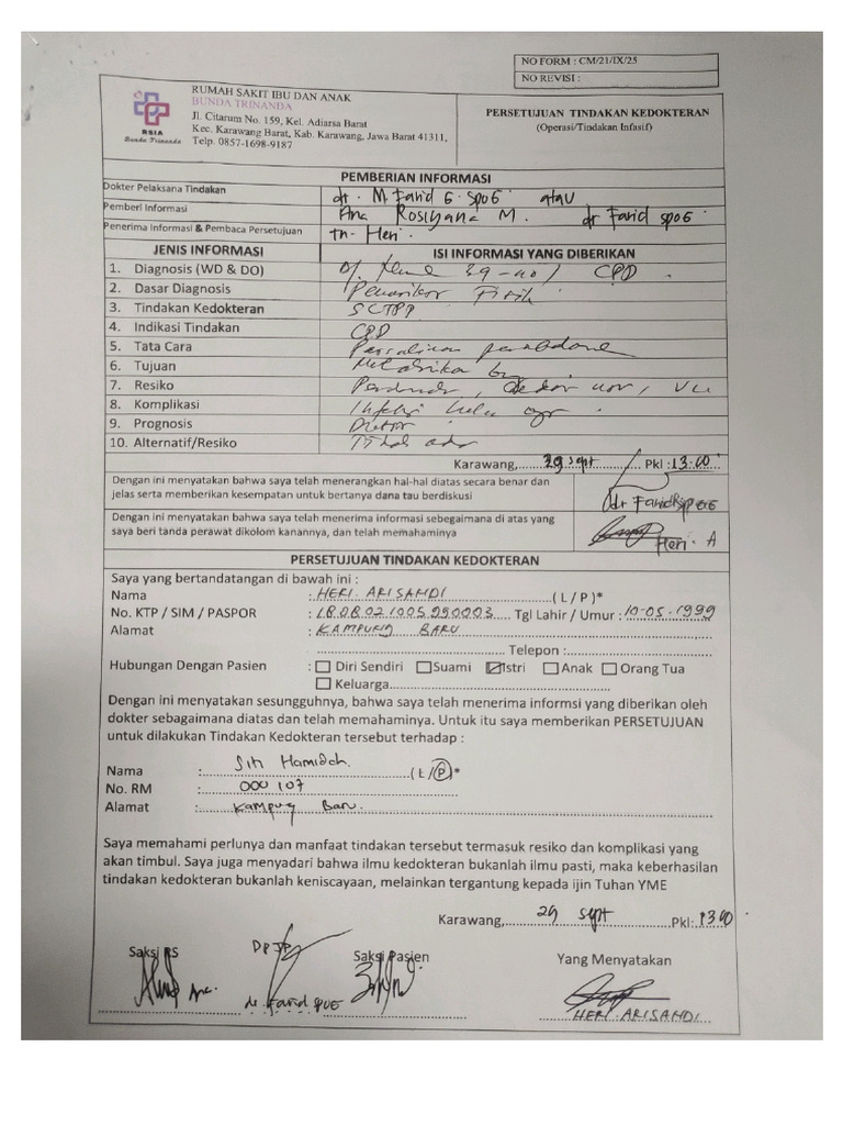Inform Consent Yang Sudah Terisi | PDF