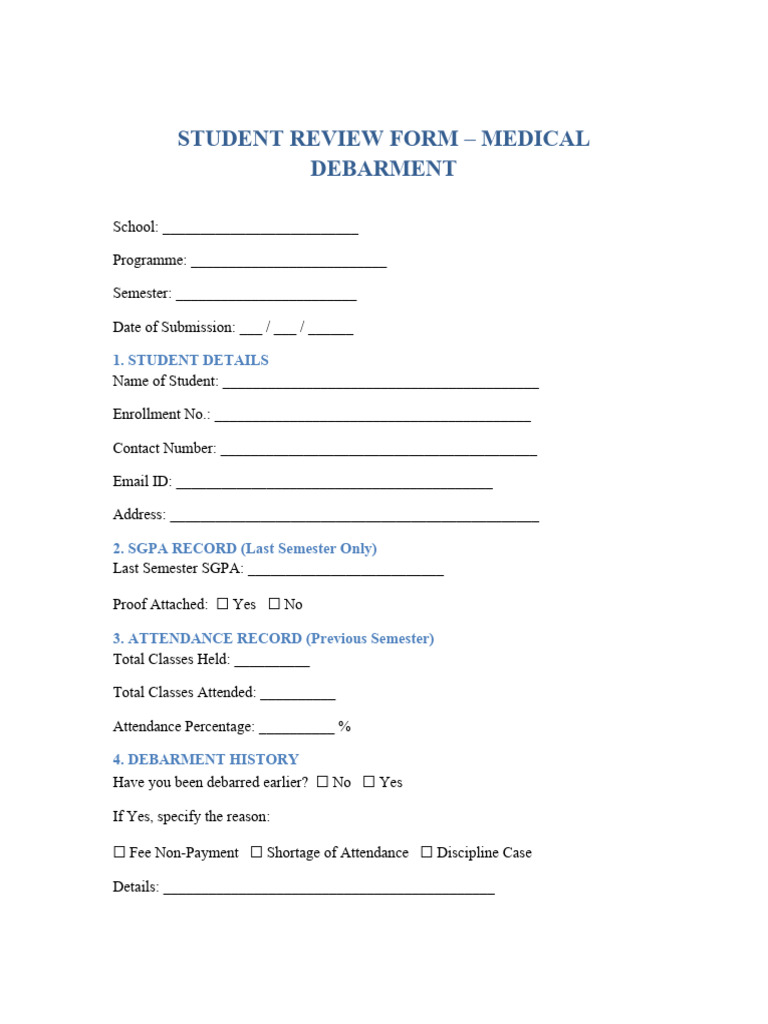 Medical Debarment Student Review Form | PDF