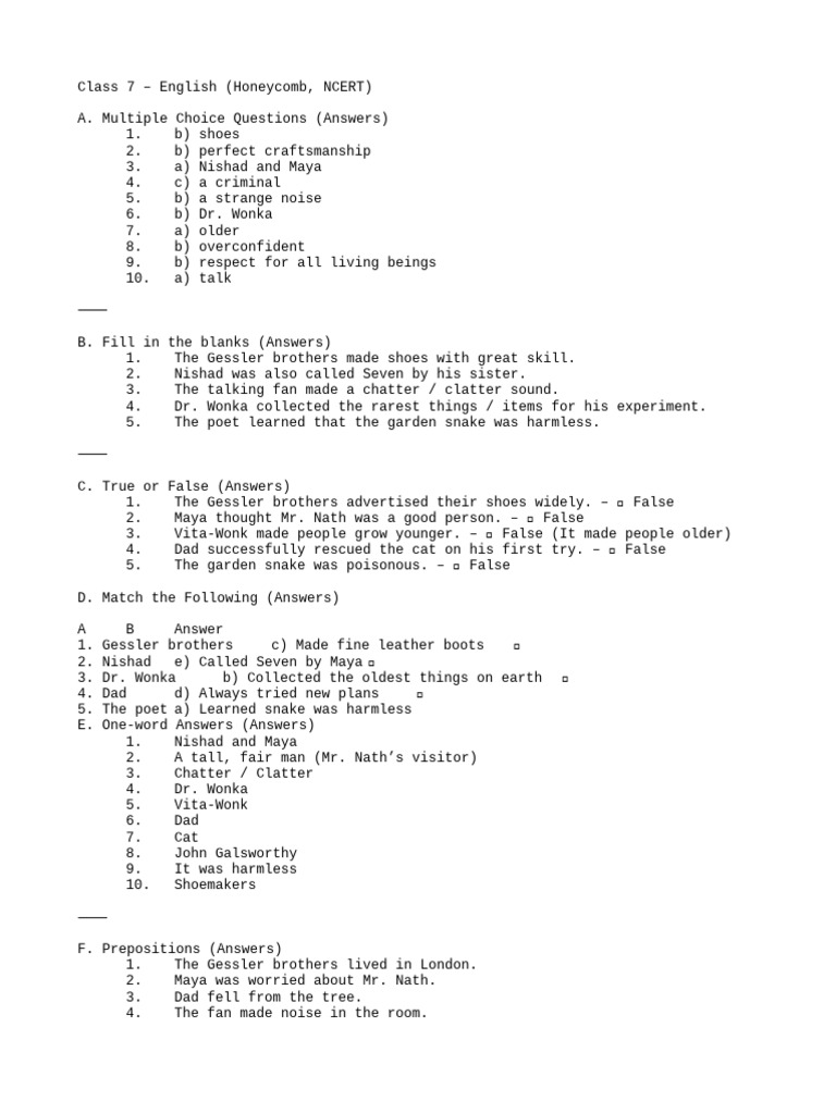 Class 7 Answer | PDF
