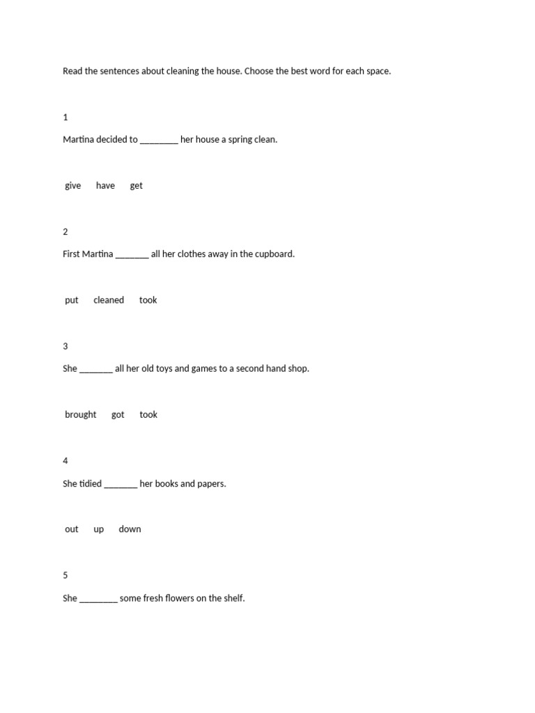 Read The Sentences About Cleaning The House | PDF