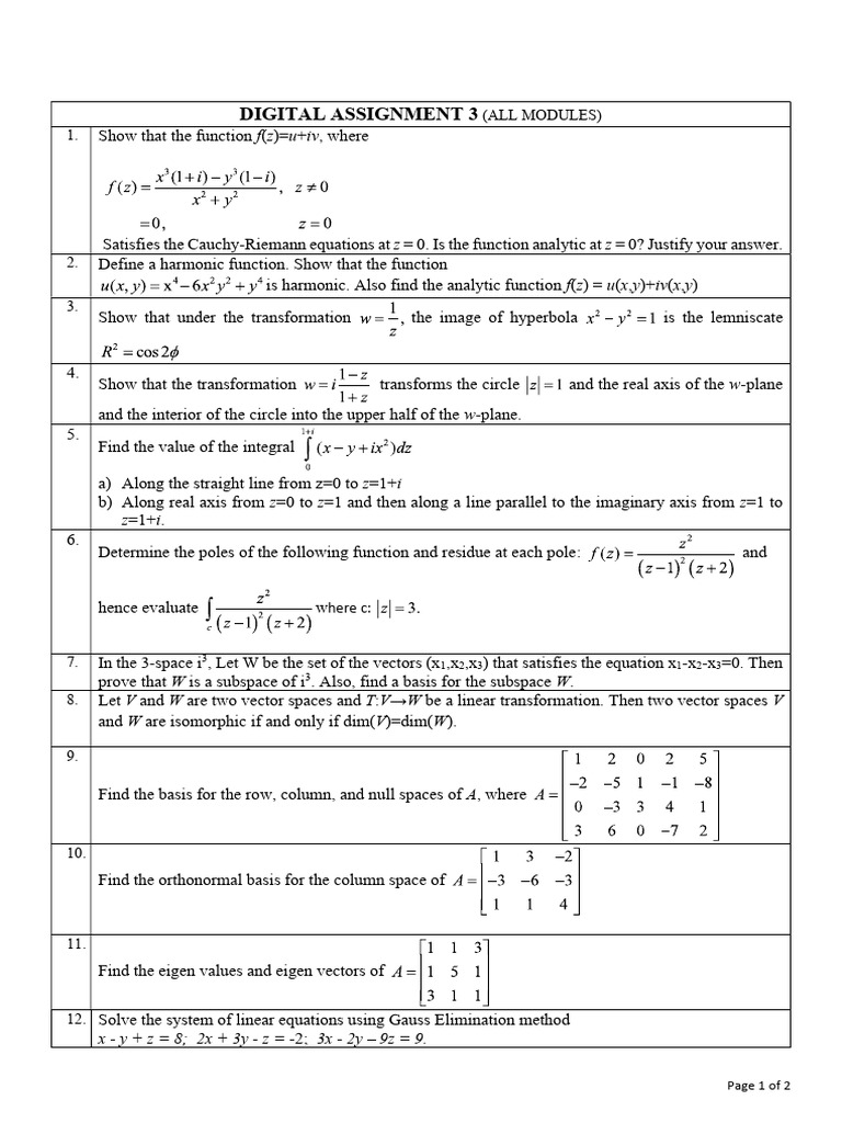 Complex Variables and Linear Algebra QP 3 | PDF