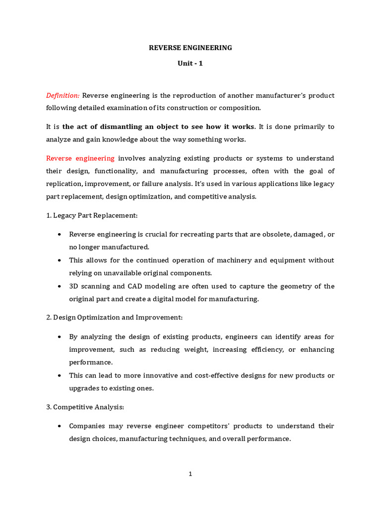 Reverse Engineering - Unit1 | PDF | Computer Aided Design | 3 D Modeling