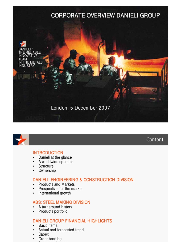 Danieli Group: Corporate Overview | PDF | Metallurgy | Metals