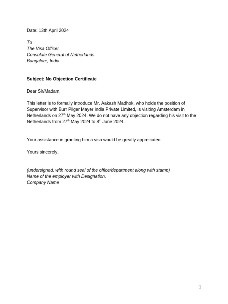 NOC Format | PDF