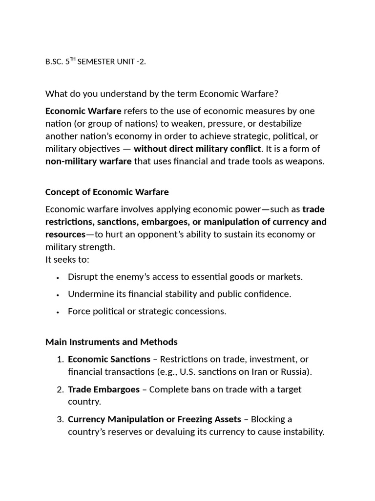 MODIFICATION What Do You Understand by the Term Economic Warfare | PDF ...