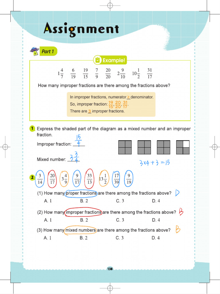 【讲义答案】Lesson 14 Improper Fractions and Mixed Numbers | PDF