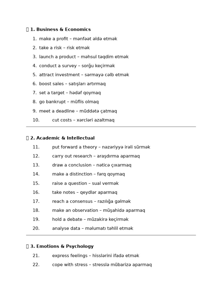 Vocabulary Collocations | PDF