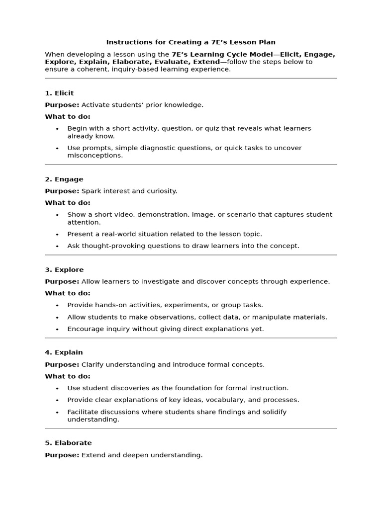 7E’s Lesson Plan Creation Guide | PDF