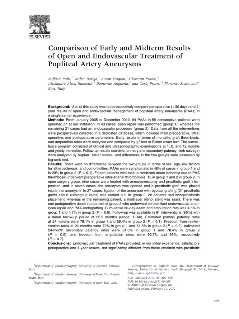 Popliteal Artery Aneurysms | PDF | Interventional Radiology | Diseases And Disorders