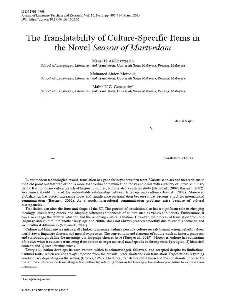 Translating Culture in Season of Martyrdom | PDF | Translations ...