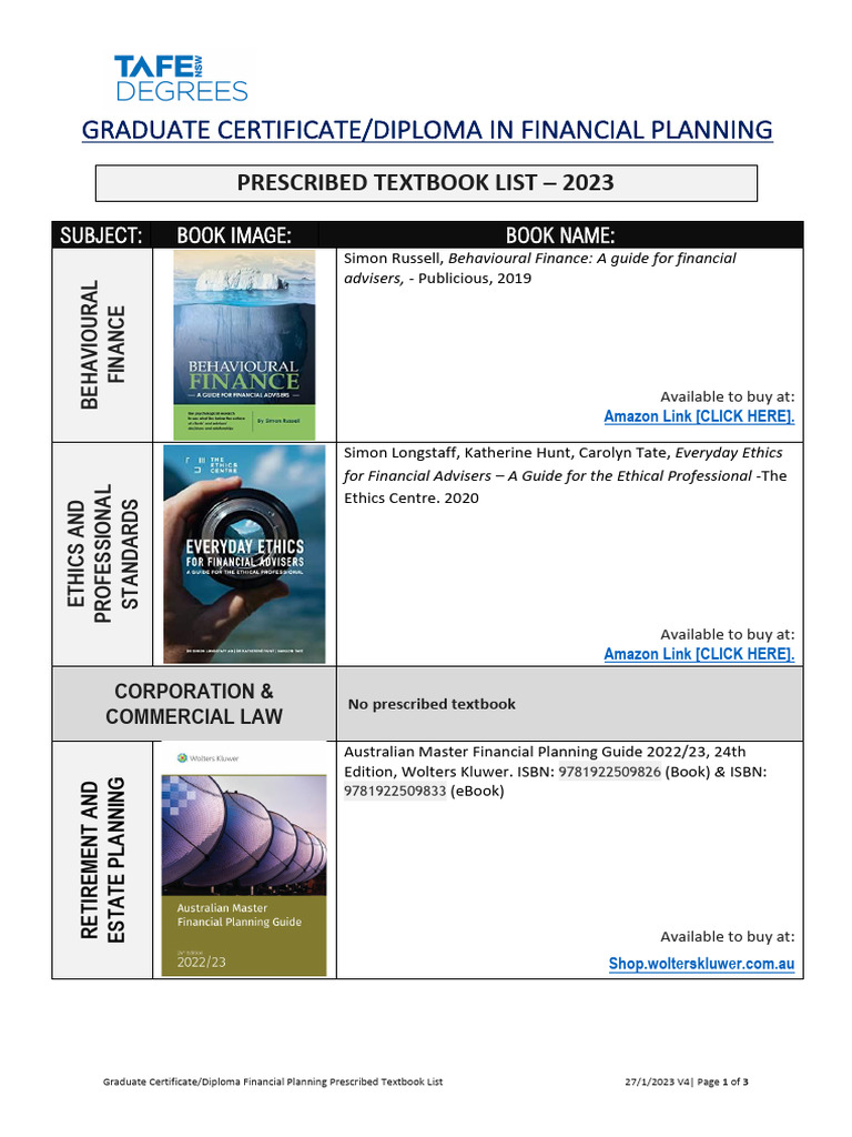 Textbook List S1 2023 | PDF