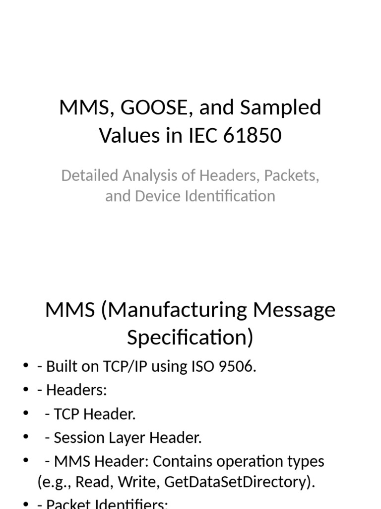 IEC 61850: MMS, GOOSE, SV Protocols Analysis | PDF