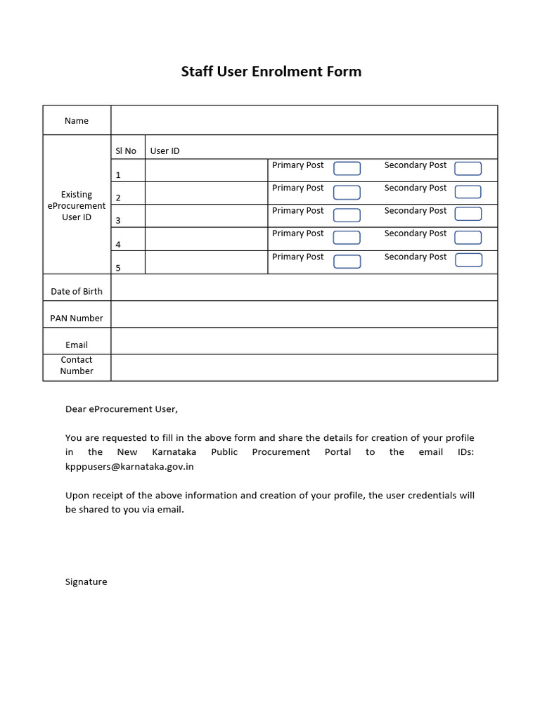 Staff User Enrollment Form | PDF