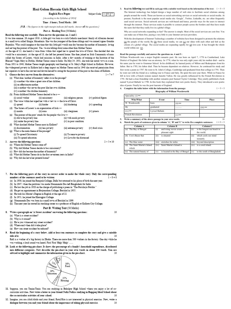 English 1st Paper | PDF | William Wordsworth