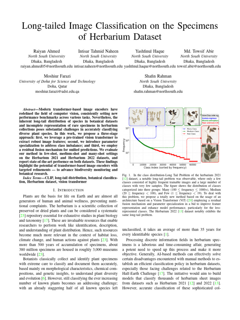 IJCNN2025 Long Tailed Image Classification on the Specimens of Herbarium Dataset | PDF ...