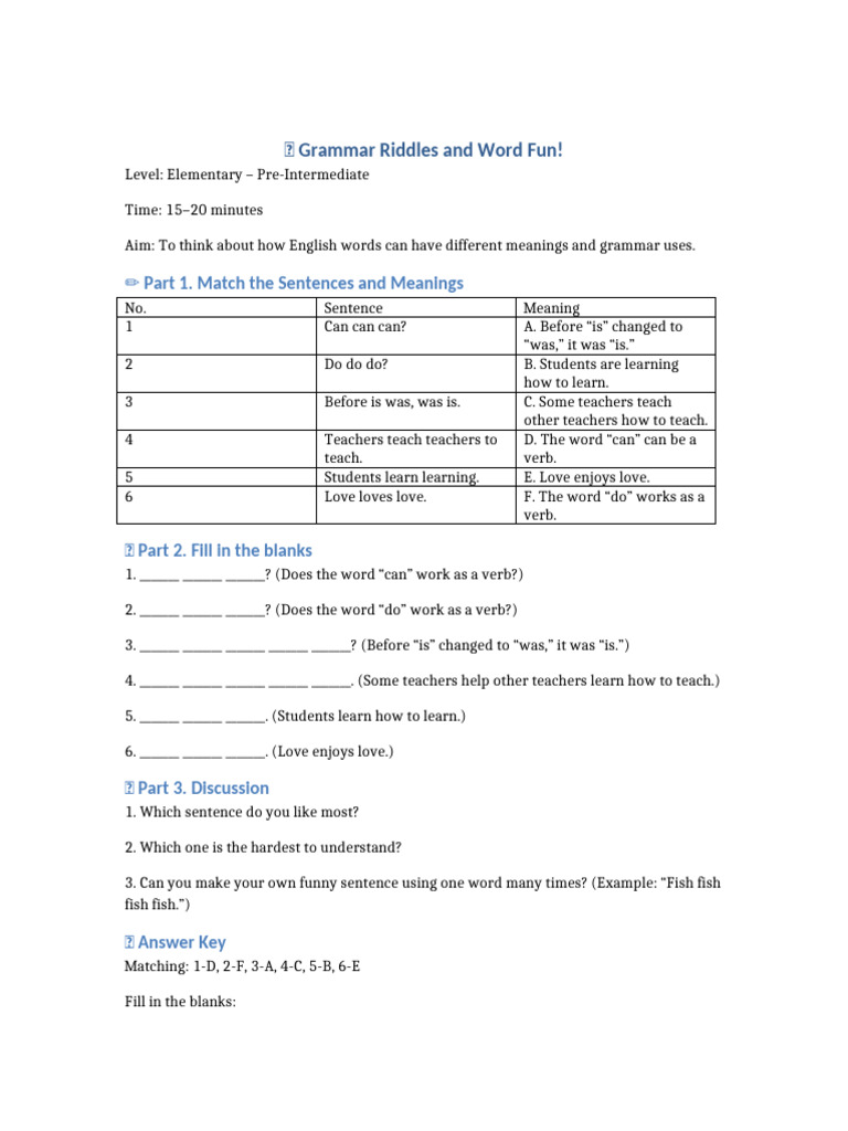 Grammar Riddles and Word Fun With Russian | PDF
