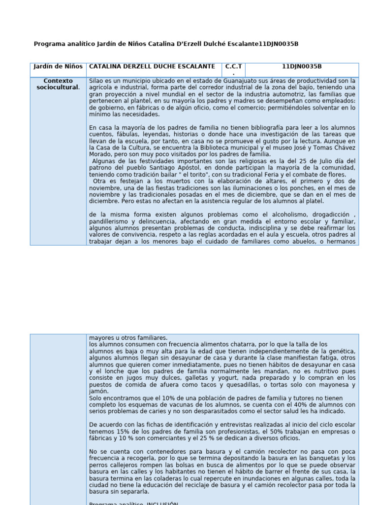 Análisis del Jardín de Niños Catalina D’Erzell | PDF | Inclusión ...