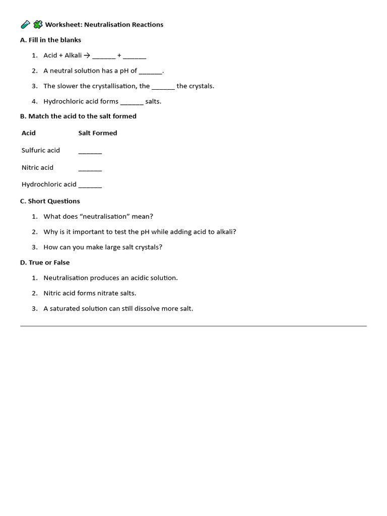 Neutralisation and Metal Reactions Worksheet | PDF | Oxide | Magnesium