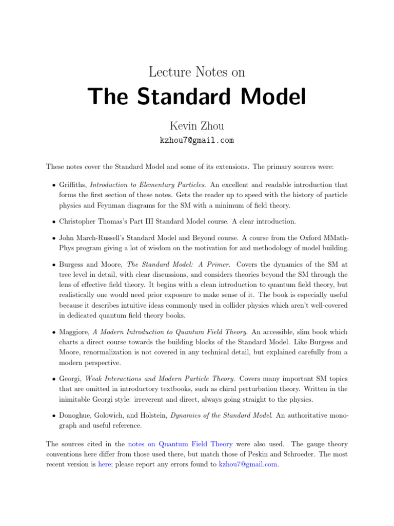 Standard Model Lecture Notes Overview | PDF | Quark | Large Hadron Collider