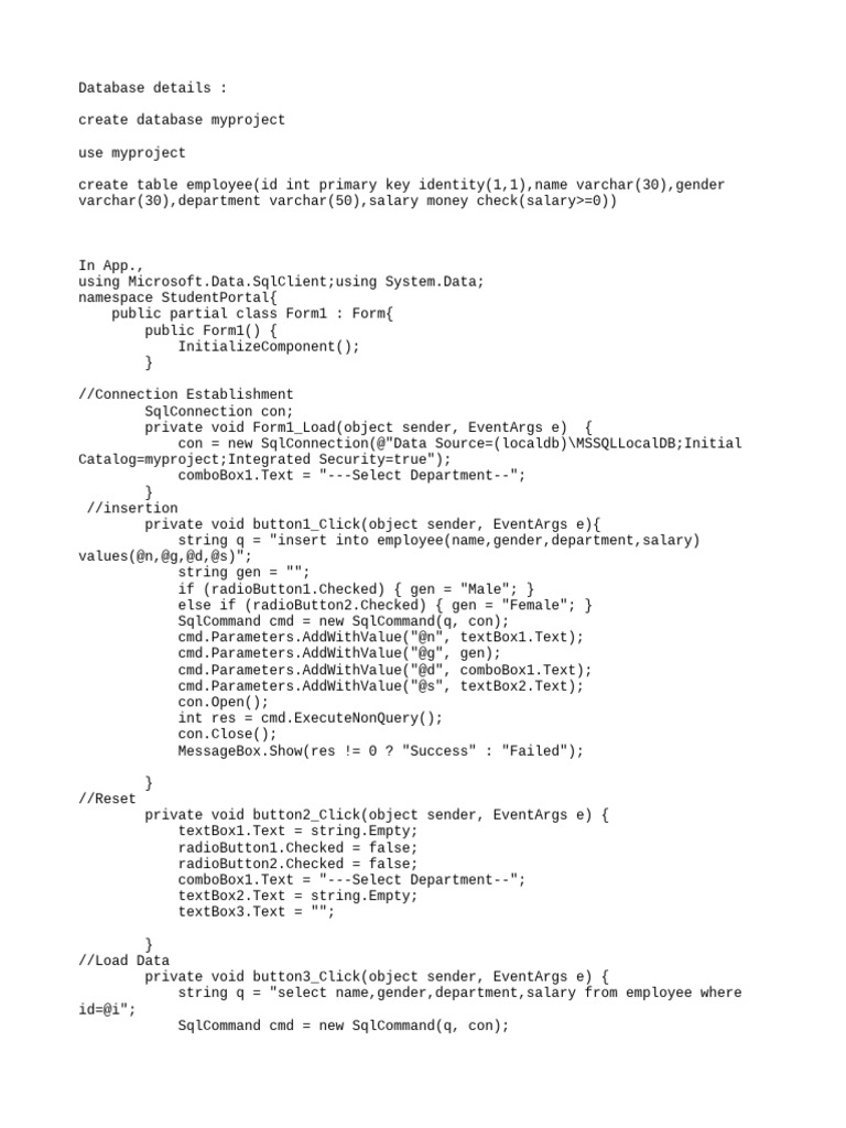 ADO.net Database Connectivity -WinForms | PDF | Parameter (Computer Programming) | Computer Data
