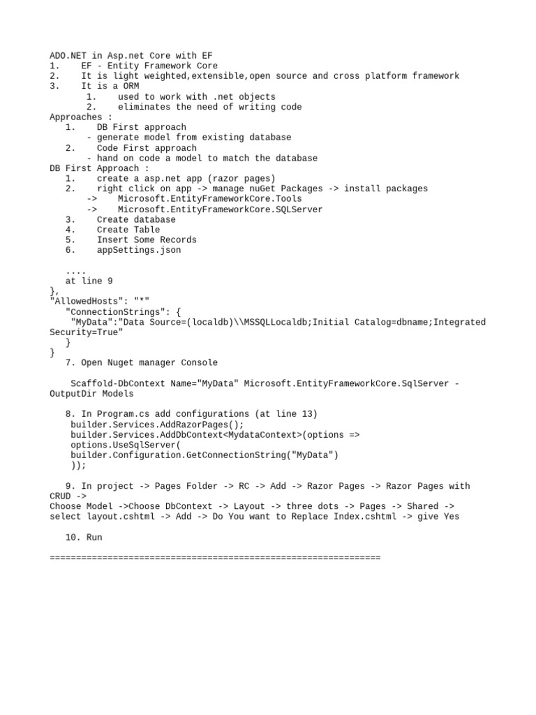 ADO.NET with EF Core in ASP.NET | PDF