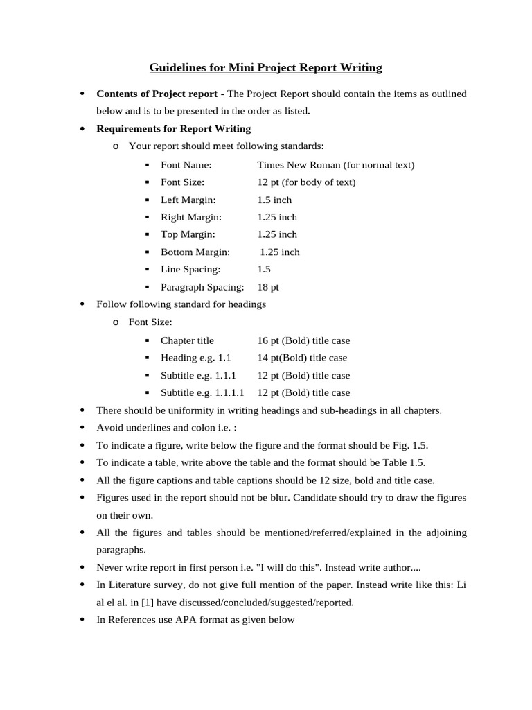 Mini Project Report Writing Guidelines | PDF