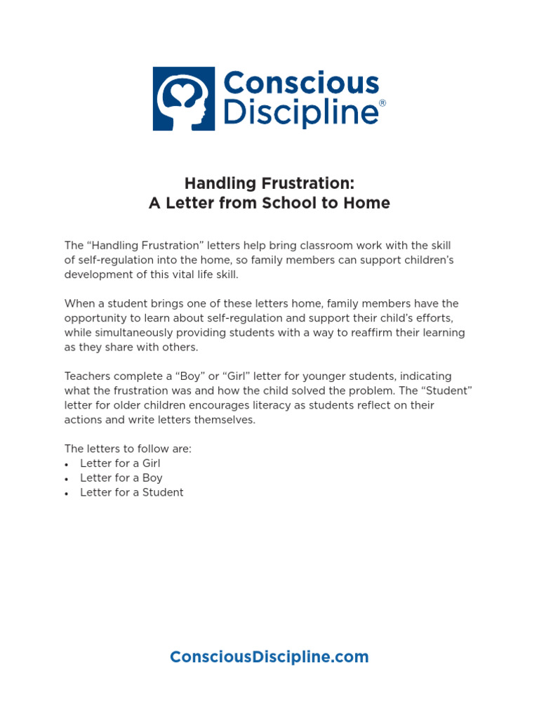 FREE Handling Frustration Letters | PDF | Learning | Cognition