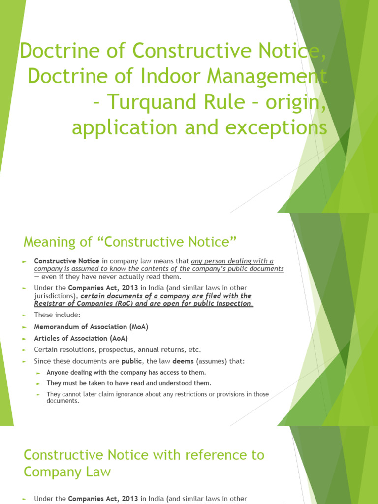 Constructive Notice & Indoor Management in Company Law | PDF | Articles ...