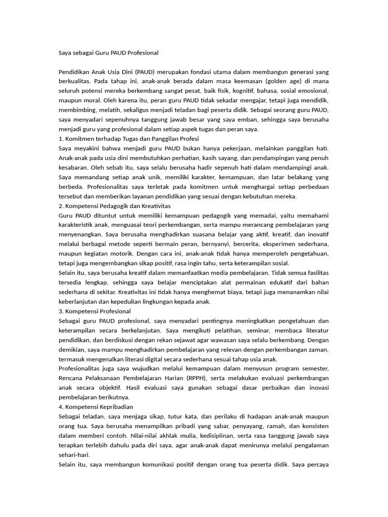 Peran Guru PAUD Profesional dalam Pendidikan | PDF