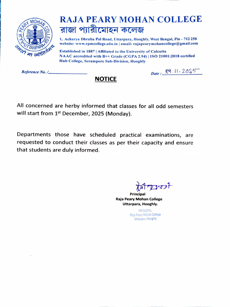 Odd Sem Class Start Notice Dt. 29.11.25 | PDF
