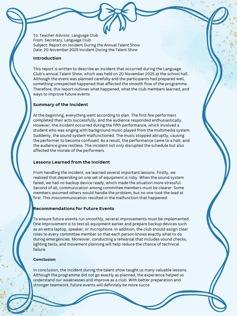 Talent Show Incident Report 2025 | PDF