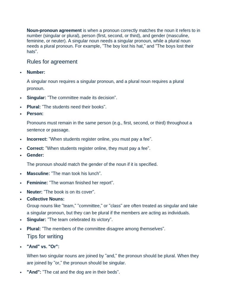 Noun - Pronoun Agreement | PDF