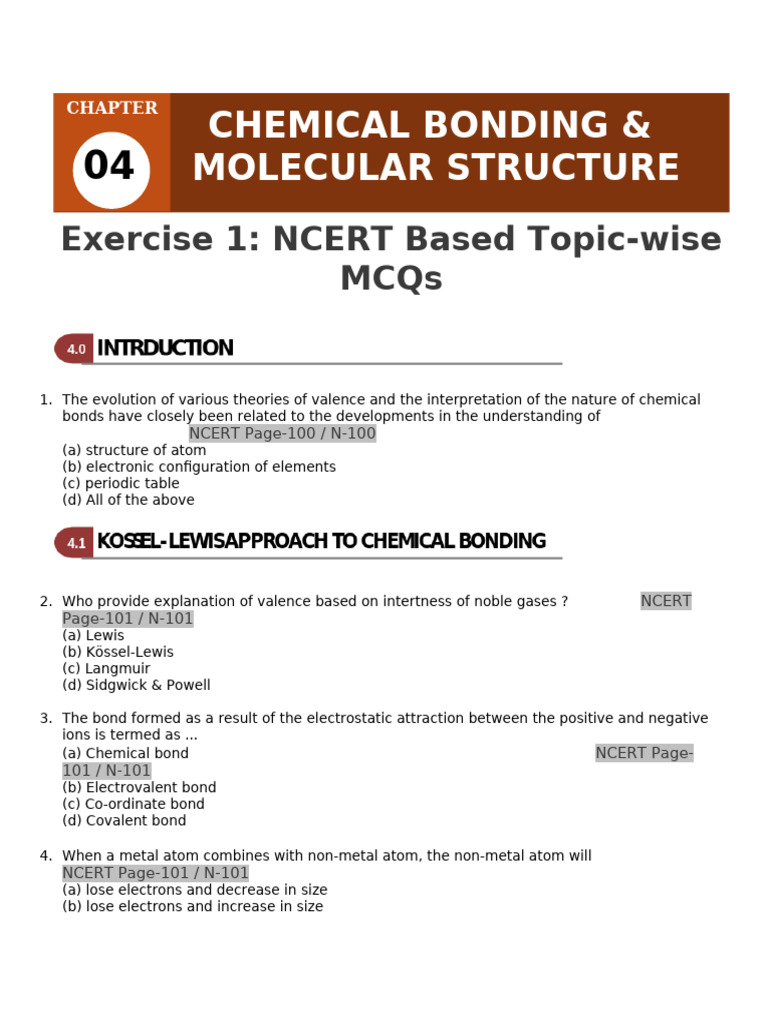 Chemical Bonding Mcq | PDF | Chemical Bond | Ionic Bonding