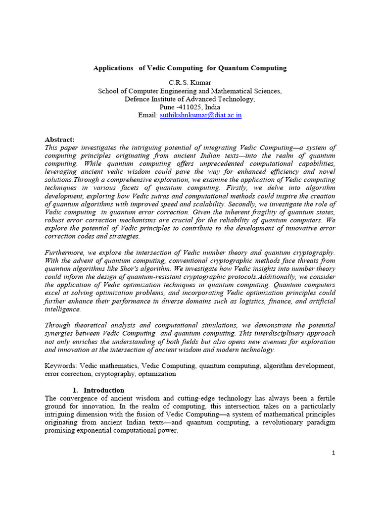Vedic_Computing_Applications_Quantum_paper_CRSK (1) | PDF | Quantum ...