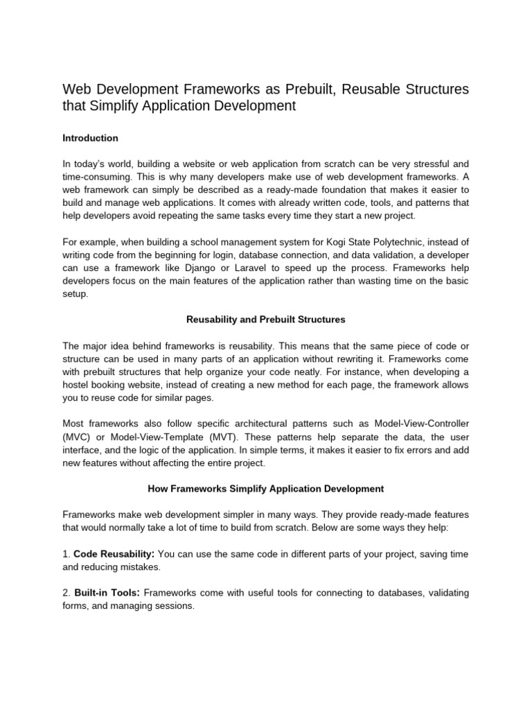 Web Development Frameworks as Prebuilt, Reusable Structures That ...