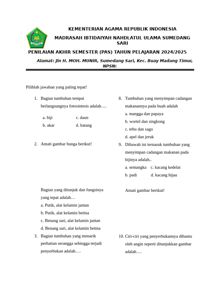 SOAL IPAS KELAS 4.1 | PDF
