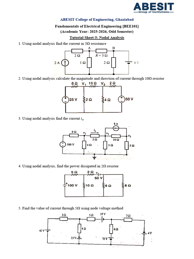 Tutorial Sheet 3 (Unit I) | PDF
