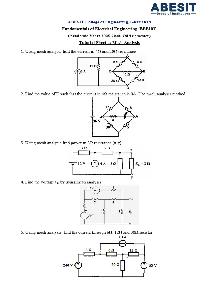 Tutorial Sheet 4 Unit I Pdf